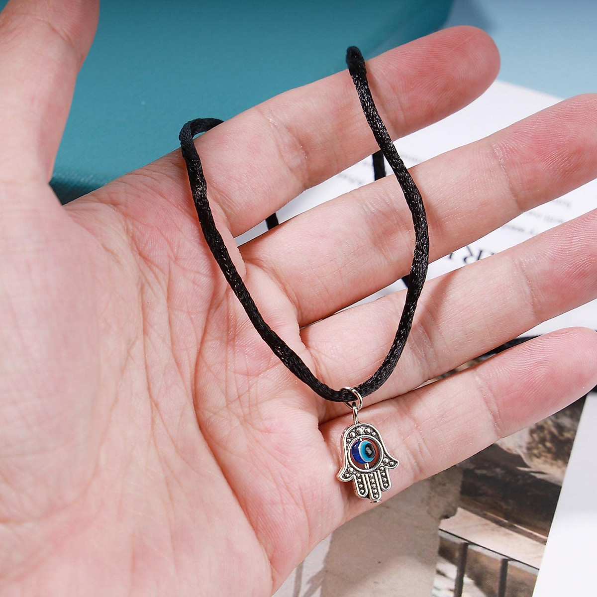 Andelaisi Boho Palm Pendant Necklace Hamsa Hand Necklace Chain Evil Eye Choker Necklace Velvet Rope Hamsa Clavicle Necklace Jewelry for Women