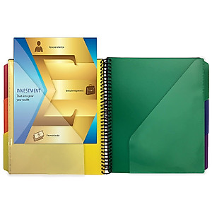 24 Pocket Poly Spiral Project Organizer, Heavy Duty, with Back Cover Utility Pouch, 1/3 Cut Tabs, 12 Tab Color Dividers, Clear View Front Cover, Letter Size, Project Folder, by Better Office Products