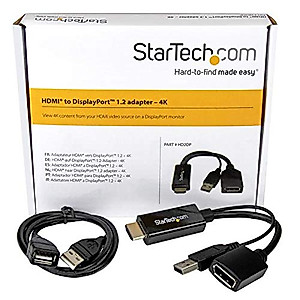 StarTech.com 4K 30Hz HDMI to DisplayPort Video Adapter w/ USB Power - 6 in - HDMI 1.4 (Male) to DP 1.2 (Female) Active Monitor Converter (HD2DP), Black