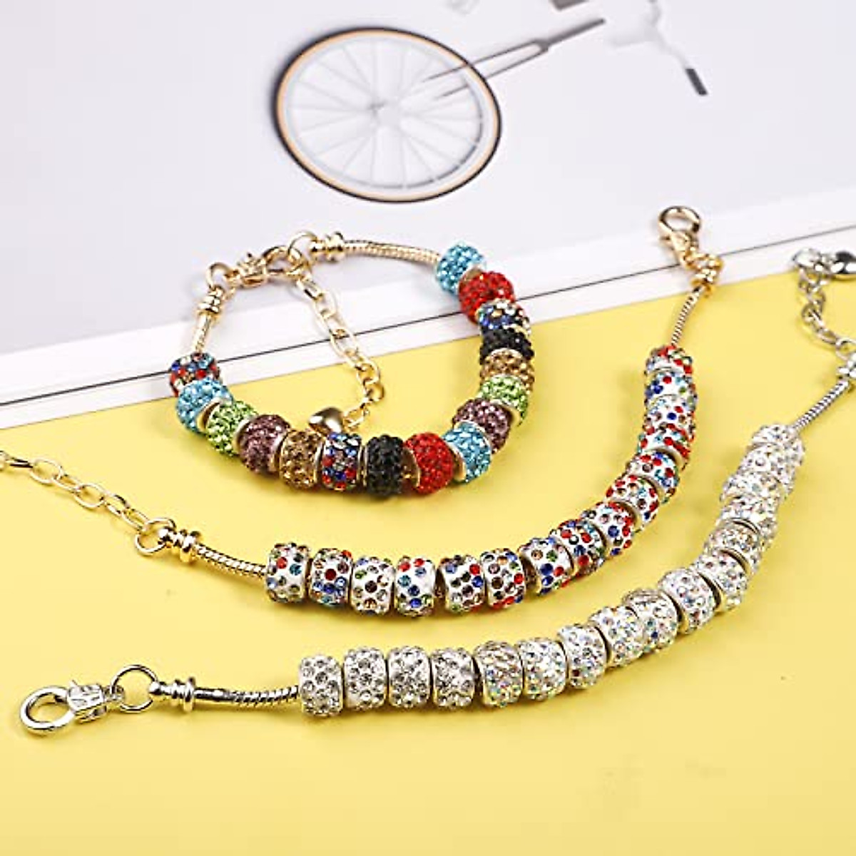 200 PCS European Large Hole Beads Rhinestone Colorful European Beads Crystal Large Hole Craft Beads for DIY Charms Bracelet Jewelry Making