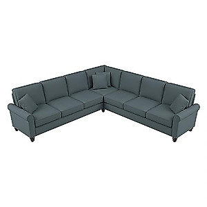 Bush Furniture Hudson L Shaped Sectional Couch, 111W, Turkish Blue Herringbone