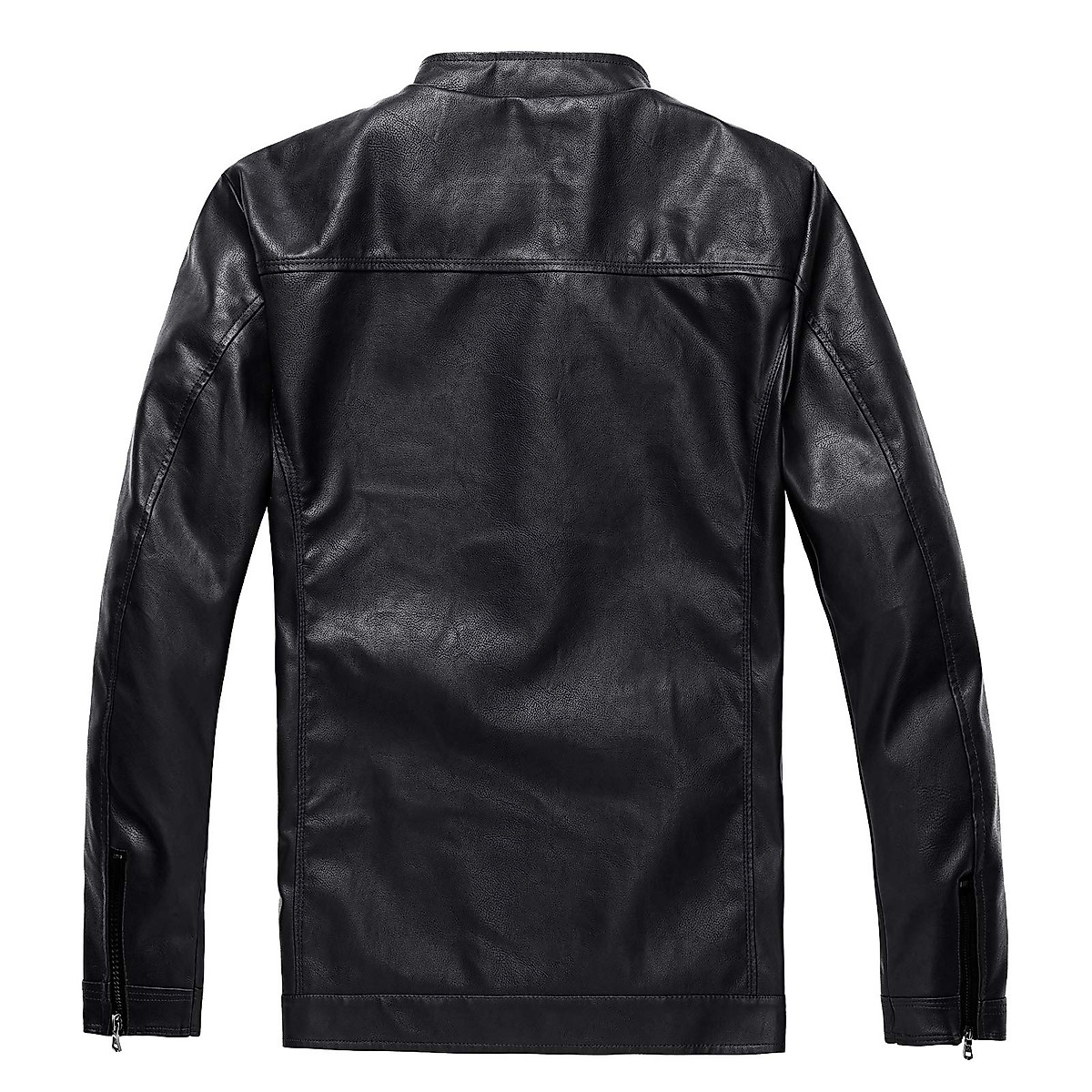 WULFUL Men's Stand Collar Leather Jacket Motorcycle Lightweight Faux Leather Outwear