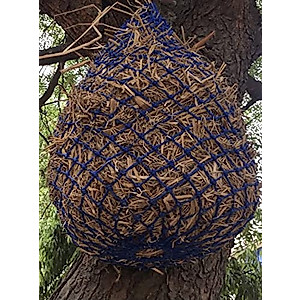 Majestic Ally 2 Pcs 1.25”x1.25” Holes Ultra Slow Feed 36” Very Sturdy Hay Net with Bottom Ring for Horses, Goat, Travel Feeder for Trailer and Stall, Reduces Waste (Royal Blue)