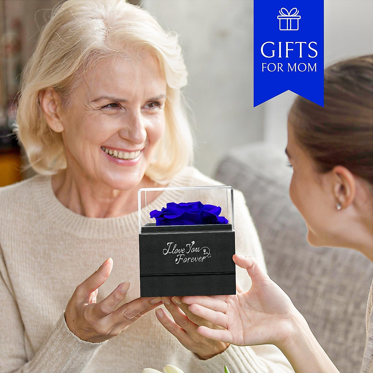 WILDLOVE Preserved Real Red Rose with Necklace in 100 Languages, Gifts for Mom Girlfriend Wife and Grandma on Mothers Day, Anniversary Birthday Gifts for Women