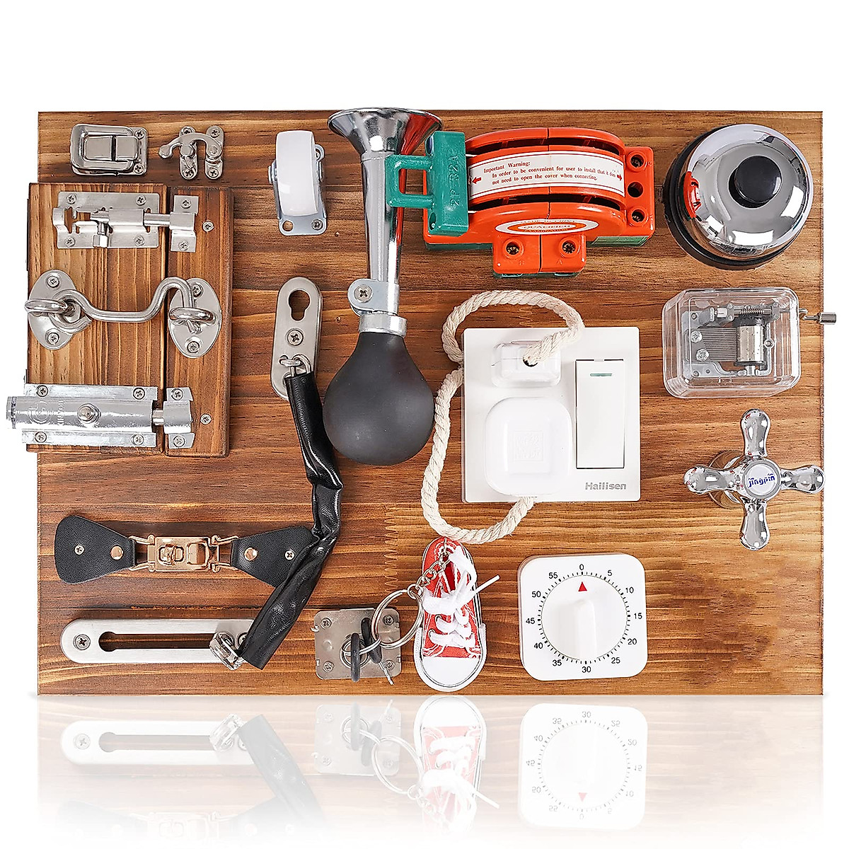 Busy Board for Toddlers Wooden Montessori Toys,Travel Toy Sensory Board Activity Board for Fine Motor Skills, Educational Learning Toy for 3 Year Old Boys & Girls with Locks,Latches,Keys, Music Board