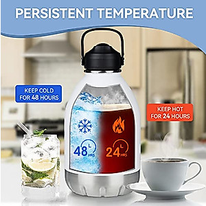 Kerilyn 87oz Vacuum Insulated Jug, 2/3 Gallon Stainless Steel Water Bottle with Straw, 2 Lids, Leak-Proof and Sweat-Proof, Double Walled, Keeps Drinks Hot&Cold for Hours, Great for Travel, White