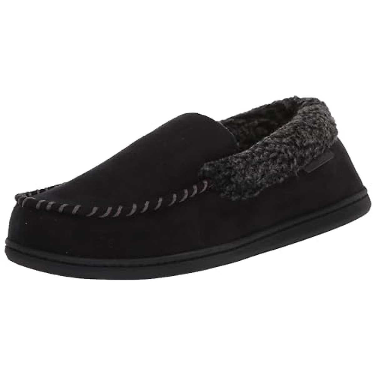 Dearfoams mens Eli Microsuede Moccasin Slipper, Black, Large US