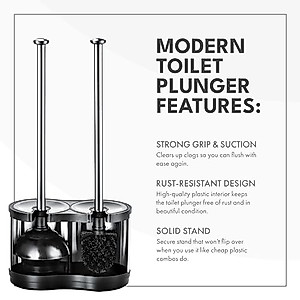 ToiletTree Products Modern Deluxe Freestanding Toilet Brush and Plunger Combo (Stainless Steel, Brush and Plunger Combo Set 4.5” x 9.75” x 18.5")