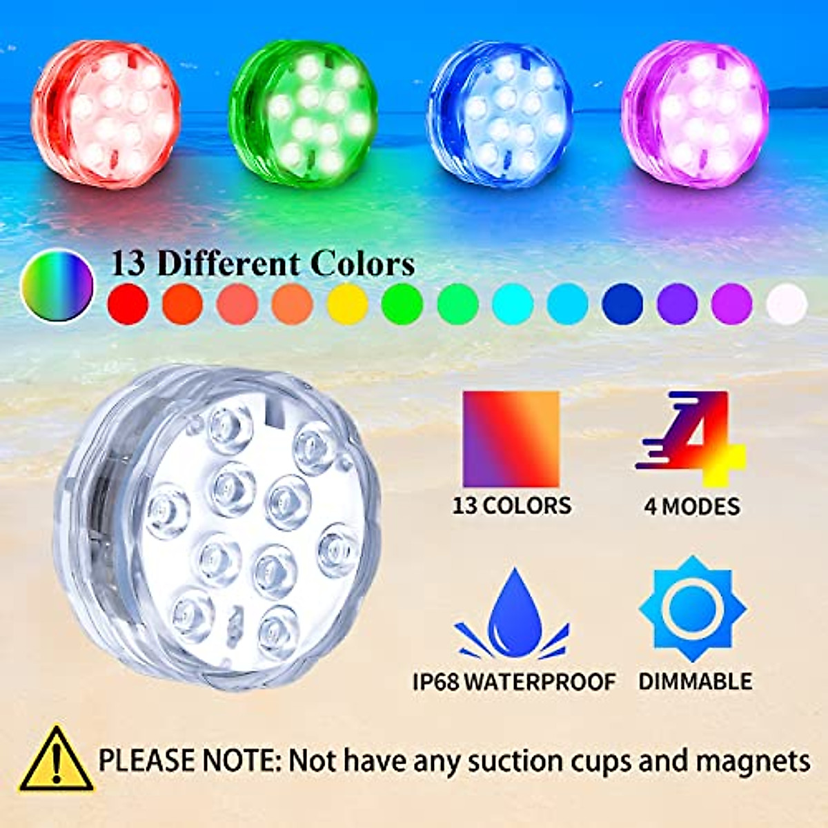 Creatrek Submersible LED Lights, Waterproof Pool Lights Outdoor, Battery Operated Pool Lights for Hot Tub Party Pumpkins 4 PCS