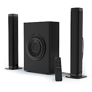 GEOYEAO Sound Bars for TV with Subwoofer, 3D / DSP/Bluetooth/HDMI-ARC Home Speakers, Bass Treble Adjustable, 2 in 1 Sound System Horizontal & Vertical Placement Surround Sound TV Speaker, 2.1 Channel