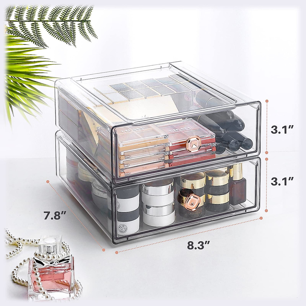 Homde Stackable Storage Containers Box with Pull-Out Drawer - Stacking Plastic Drawers Bins for Kitchen Pantry and Cupboard, Cabinet, Counter, Island and Tables - 2 Pack - Clear