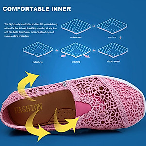 Women's Floral Embroidery Lace Mesh Air Cushion Sneakers,Comfortable Orthopedic Diabetic Walking Toning Shoes Breathable Slip On Platform Loafers Casual Fashion Rocker Shoes (Black 01,6)