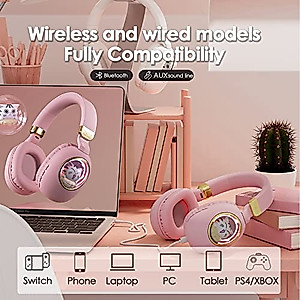 White Kids Bluetooth Headphones Wired with Microphone for School - Wireless Boy Girls Noise Cancelling Over Ear Bluetooth Headphones Foldable Children Headsets for iPad Kindle Airplane Travel Tablet