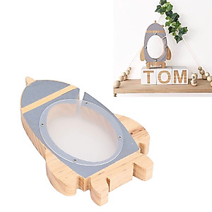 BuyWeek Piggy Bank, Wooden Spaceship Hollow Money Bank Educational Kids Saving Box for Kids Boys Girls Gift Gray