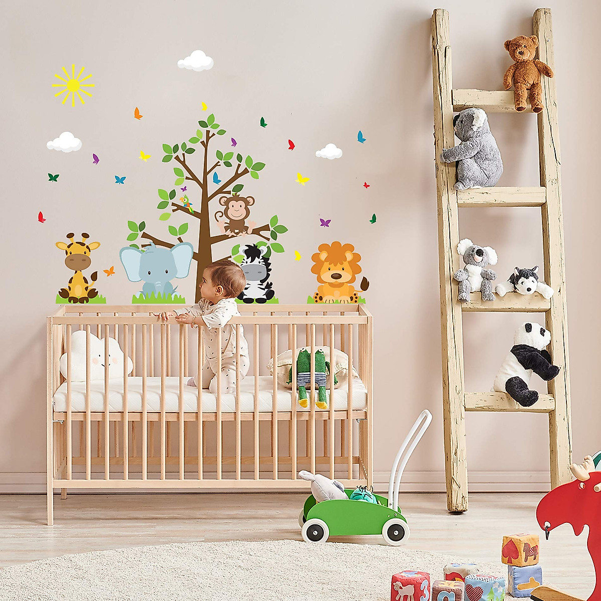 Baby Safari Animals Wall Decals 30pcs for Kids Bedroom - Rooms and Stickers