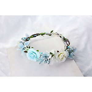 YnimioAOX Handmade Adjustable Flower Wreath Headband Halo Floral Crown Garland Headpiece,B21-Light blue/white
