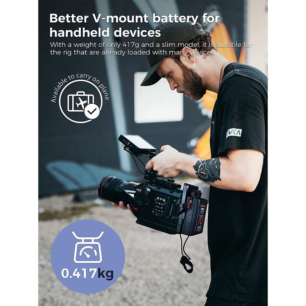 V Mount Battery, 70wh 4600mAh Moman Power 70 V-Lock Battery 14.4V with D-TAP USB-C Outputs for BMPCC 4k 6k Camcorders Cameras LED Lights, V-Mount-Battery-Dtap-Mini