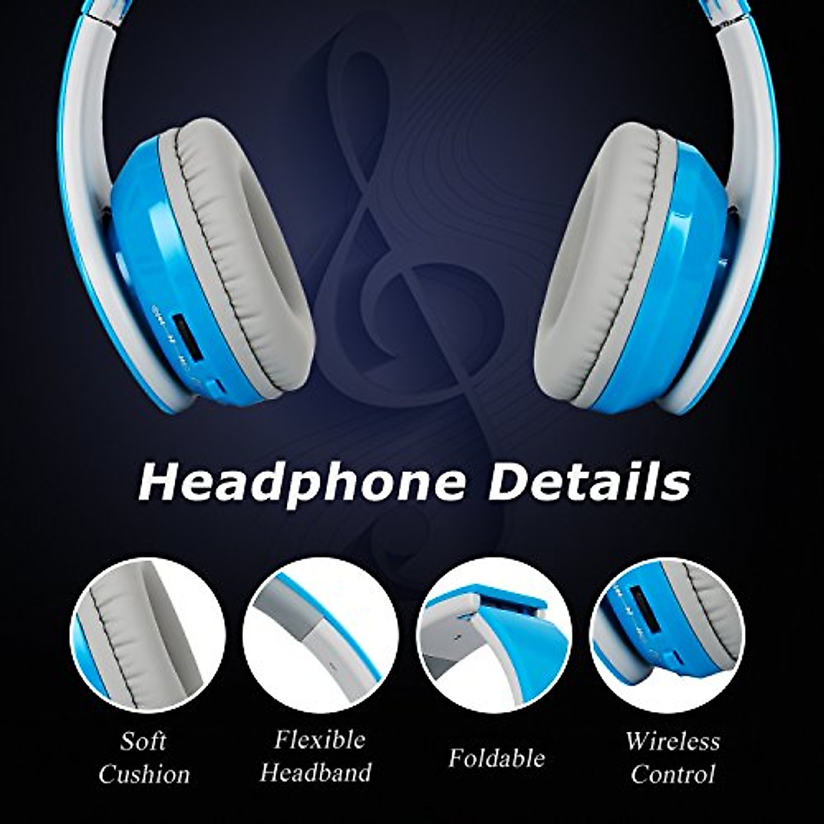 New Blue Color Over-Ear- HiFi Stereo- Bluetooth Headphones Headset-with Retail Package!