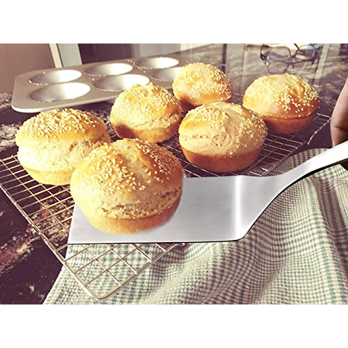 IMEEA Metal Spatulas Set SUS304 Stainless Steel Griddle Spatula Slotted Hamburger Turner Flat Top Grill Spatula for Cooking 10-Inch