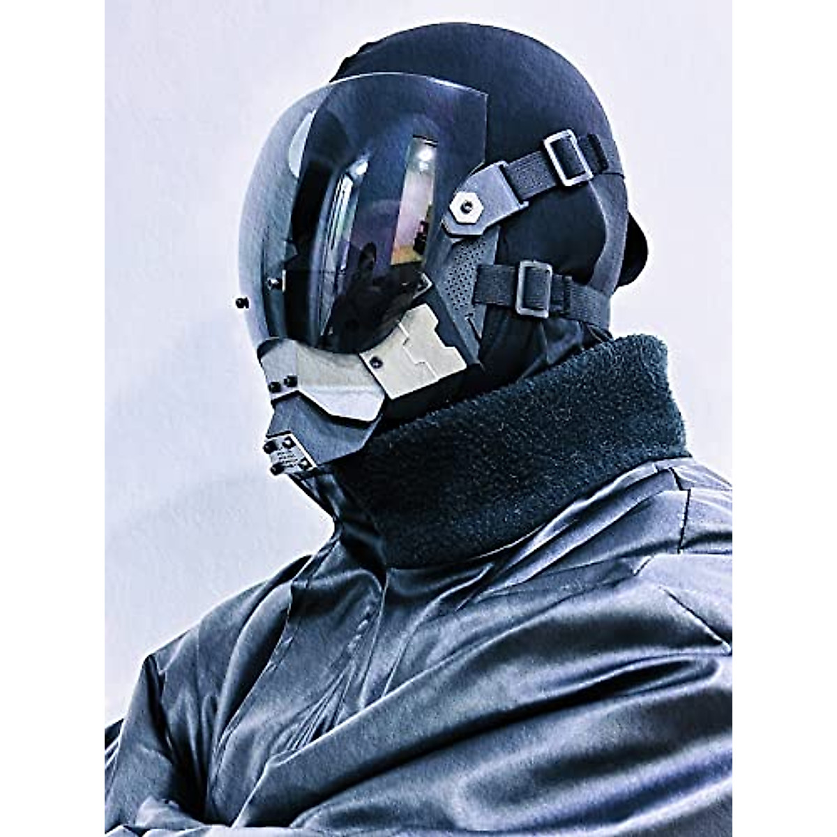 FUDAOLE Cyberpunk Commander Cosplay Mask,DIY Detachable Punk Mask,Perfect for Halloween,Parties,Masquerade,and Music Festivals Black