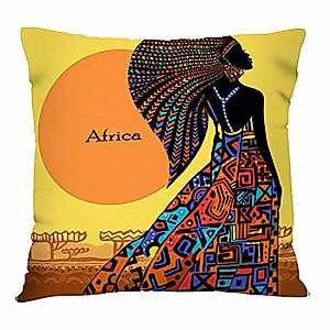 IBILIU African Women Throw Pillow Covers 18X18,Beautiful Black Woman in A Bright Dress Cotton Linen Cushion Cases Decorative Pillow Cases for Couch Sofa Bedroom