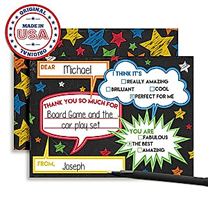 Chalkboard Speech Bubble Birthday Thank You Notes for Kids, Ten 4" x 5.5" Fill In The Blank Cards with 10 White Envelopes by AmandaCreation…