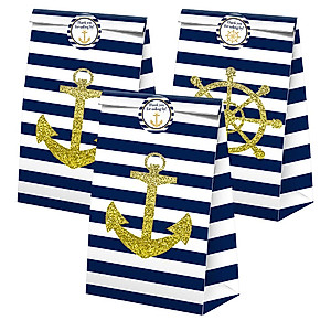 SamPartyShop Nautical Goodie Bags - 24 Pcs Nautical Party Favors Candy Bags with Stickers, Nautical Goody Gift Treat Bags Nautical Themed Birthday Party Supplies