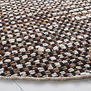 Safavieh Natura Collection Area Rug - 6' Round, Black & Ivory, Handmade Flat Weave Wool & Jute, Ideal for High Traffic Areas in Living Room, Bedroom (NAT349Z)