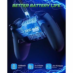 Switch Controller Compatible with Switch/Switch Lite/Switch OLED/Windows/iOS/Android, RGB Lightning Programmable 1000mAh Wireless Switch Pro Controller with One Key Pairing Wake Up Turbo Vibration