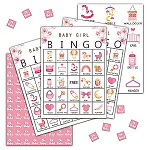 Baby Shower Bingo Games, Baby Bingo For Baby Shower, Floral Baby Girl Bingo Game, Gender Reveal Games, Baby Shower Decorations Favors, 24 Players Bingo Games For Baby Shower, Gender Reveal Party (A04)