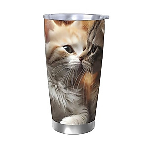 GDSHJKLW Cat Kiss Tumbler With Lid And Straw 20oz Stainless Steel Leakproof Travel Coffee Mug Double Wall Insulated Cup Gifts For Women Home Office