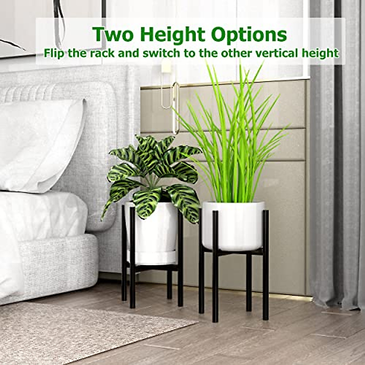 EKNITEY Adjustable Plant Pot Stand: Indoor Outdoor Modern Flower Holder Metal Plant Rack Organizer Planter Stand for Garden Patio Corner Bathroom Living Room Balcony Home Office (Black)