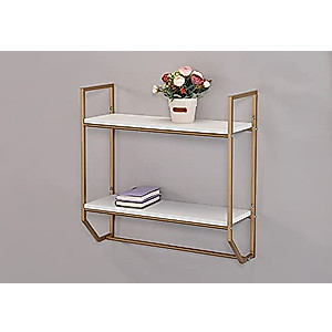 RAAMZO 2-Tier Metal Industrial 23.7" Wide Bathroom Shelves Wall Mounted, Wall Shelf Over Toilet, Towel Rack with Towel Bar, Utility Storage Shelf Rack in White Finish and Gold Frame