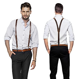 Ringsun Genuine [Leather] [Suspender]s for Men, Y Design, Adjustable, Wedding & Party Essentials, Dark Brown