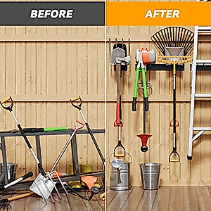 WIDEWHEEL Tool storage rack, garage wall mounted (with 6 hooks), heavy garden tool rack, can withstand 350 pounds, and can place brooms, mops, shovels, trimmers, water pipes, chairs, and More