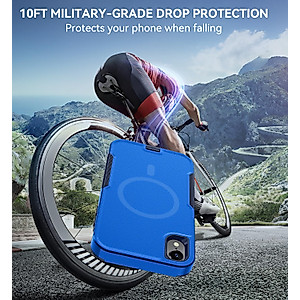 CONWOE for iPhone XR Case with Belt-Clip Holster[2Pcs Glass Screen Protector] [Dual Layer Military Grade Protection] [Support Magsafe] Shockproof Phone Case for iPhone XR 6.1 Inch (dark blue)