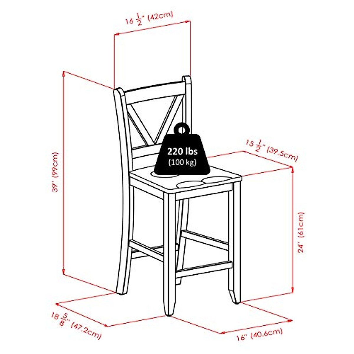 Winsome Wood Victor 2-Piece V-Back Counter Stools, 24-Inch, Brown