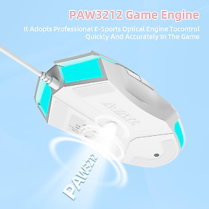 FELICON RGB Lightweight Gaming Mouse, Programmable 7 Buttons, Ergonomic LED Backlit USB Gamer Mice Computer Laptop PC, for Windows Mac OS Linux(Star White)