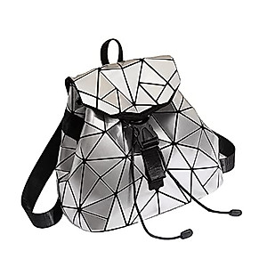 Fashion Luminous Leather Women’s Holographic Reflective Backpack School Bookbag Mini Size Silver and Black