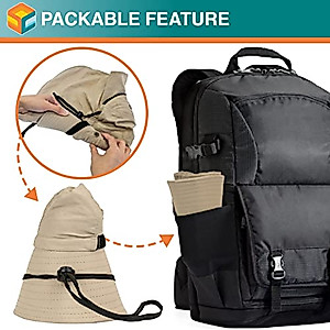 SUN CUBE Sun Hat for Men, Wide Brim Fishing Hat Neck Flap Cover Men Women, Hiking Safari, UV Sun Protection Summer Gardening Beach Camping UPF 50+, Tan