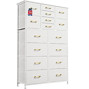 YILQQPER Tall Dresser for Bedroom,16 Drawer Dressers & Chests of Drawers, Fabric Bedroom Dresser with Wood Top, Metal Frame, Tall Storage Tower for Closet Entryway, White