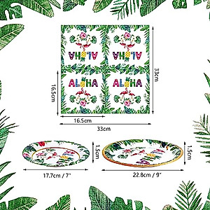 MEZOOM 75pcs ALOHA Tableware Set Tropical Luau Napkin Flamingo Paper Plate(7 & 9 In) Hawaiian Disposable Dinnerware Set with Hibiscus Flower & Palm Leaf for Summer Beach Themed Party Serves 25 Guests