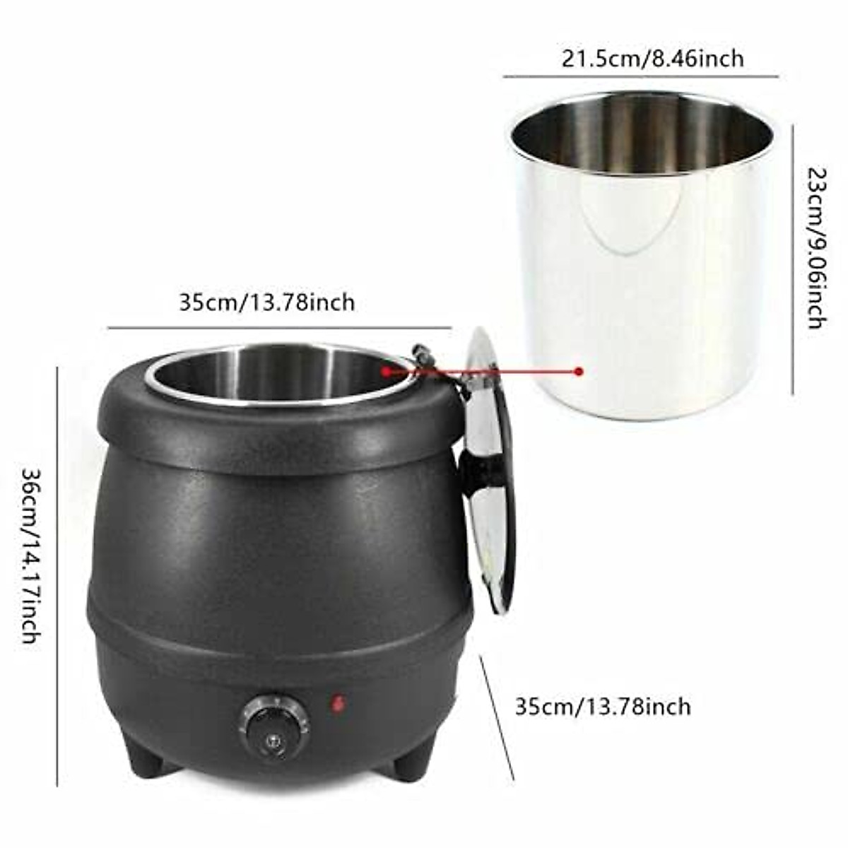 OUKANING 10L Soup Kettle, 400W PP Shell Commercial Electric Soup Warmer 110V Black Countertop Food Kettle Warmer Restaurant Stainless Steel Pot for Home & Commercial