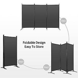 Room Divider 3 Panel Folding Privacy Screen 5.9FT Partition Room Separators with Metal Frame Portable Freestanding Room Dividers Indoor Wall Dividers for Studio Office, Dining Room, Grey