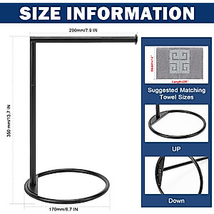 NearMoon Hand Towel Holder Stand, Thicken Metal L Shape Hand Towel Rack, Small Towel Ring Stand, Stable Free-Standing Towel Bar for Bathroom Kitchen Vanity Countertop, 8” L 12” H (Matte Black, 1 Pack)