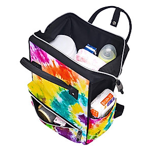 Shiiny Colorful Tie Dye Pattern Diaper Bag Backpack for Baby Care, Multi Function Waterproof and Cooler Tote Travel Backpack (Nappy Bag, Tissue Pocket)