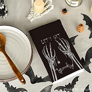Artoid Mode Skeleton Hand Spooky Halloween Kitchen Towels Dish Towels, 18x26 Inch Bones Let's Get Decoration Hand Towels Set of 2