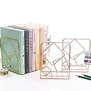 SIPLIV Creative Minimalist Style Bookends Metal Adjustable Books Holder Stand Book Rack Desk Bookend - Cude, Rose Gold