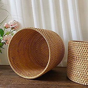 generic Rattan Storage Basket Rustic Woven Basket Desktop Garbage Bin Organizer Sundries Storage Bin for Bedroom Office Study Room - Size L, 9x9x8 Inch