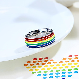 Mintolex Pride Ring Titanium Steel LGBT Rainbow Rings for Gay Lesbian Asexual Bisexual Trans Nonbinary LGBTQ Pride Month Friendship Wedding Promise Band Rings Pride Jewelry Gift for Couples Men Women Size 12, Silver